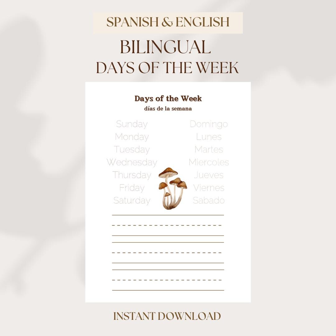 Bilingual Spanish English Days of the Week Tracing Page - Etsy