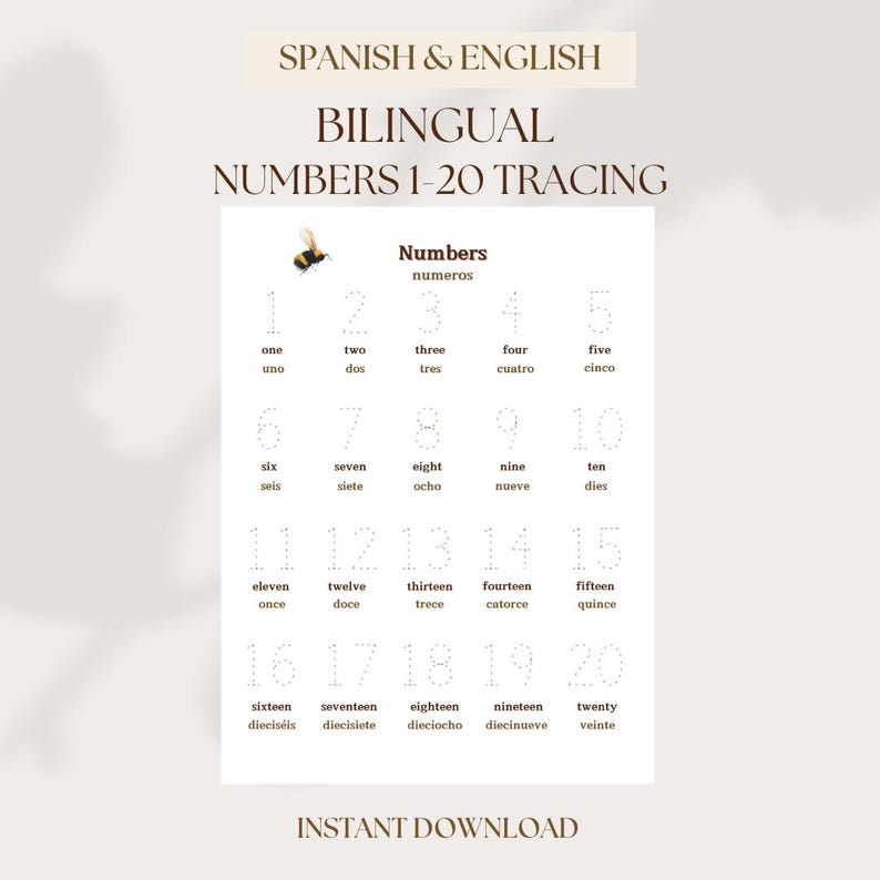 Bilingual Spanish English Numbers 1-20 Tracing Page - Etsy
