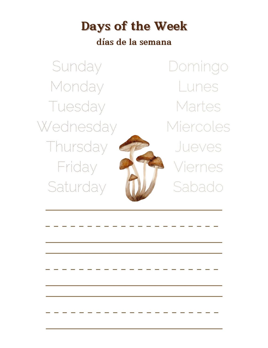 Bilingual Spanish English Days of the Week Tracing Page - Etsy