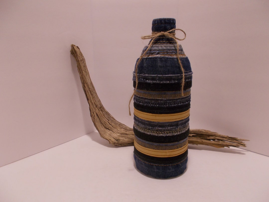 Handcrafted Recycled Blue Denim and Leather Seams Glass Bottle Vase - Etsy