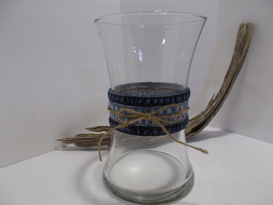 Denim Vase From Denim Jeans Seams Large Glass Vase Recycled Handcrafted ...