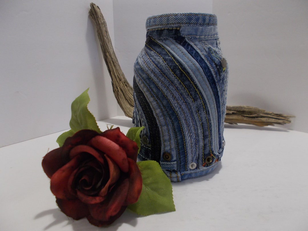 Denim Seams Collage Denim Jar Vase Handmade From Recycled Jar and Jeans ...