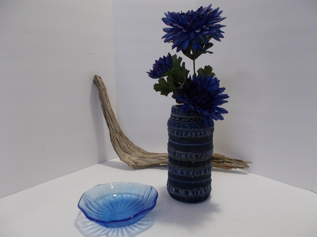 Denim Seams Collage Denim Jar Vase Handmade From Recycled Jar and Jeans ...