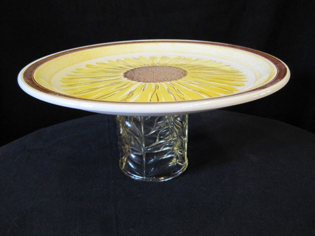 Sunflower Cake Plate Pedestal Display Stand Upcycled - Etsy