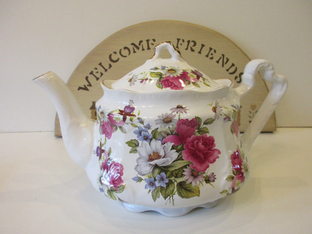 Vintage Arthur Wood & Son, Porcelain Teapot #6340, Floral W/gold Trim ...
