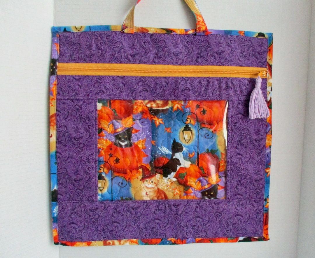 Black Cat, Pumpkin, Halloween Vinyl Purple Theme Project Bag! Large ...