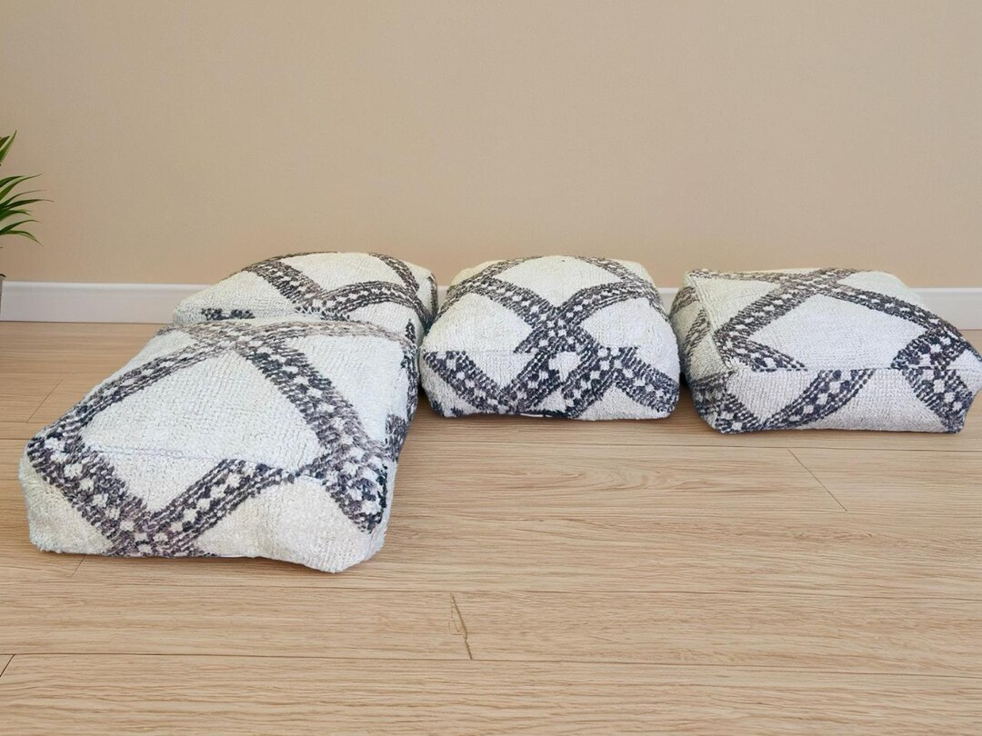 Set of 4 Poufes, Ottoman Pouf, Living Room Decor, Boho Pouf, Floor Seat ...