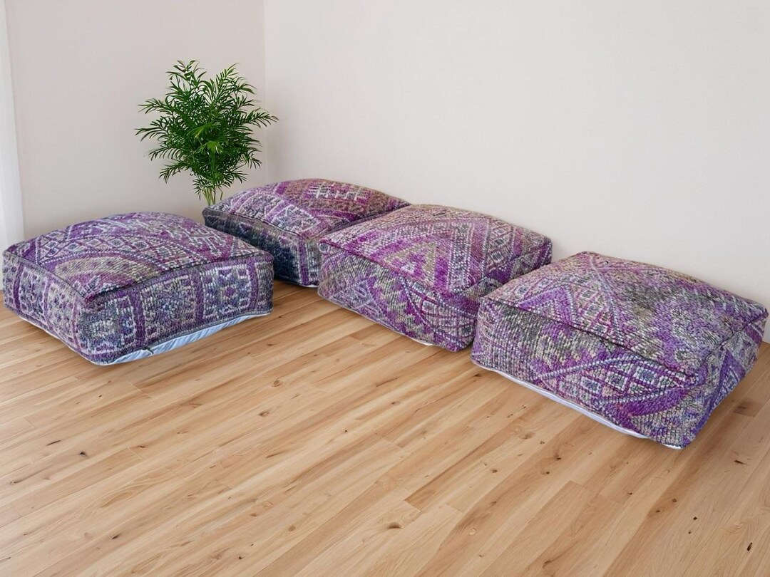 Set of 4 Poufes, Ottoman Pouf, Boho Style Cushion, Floor Pouf Seat ...