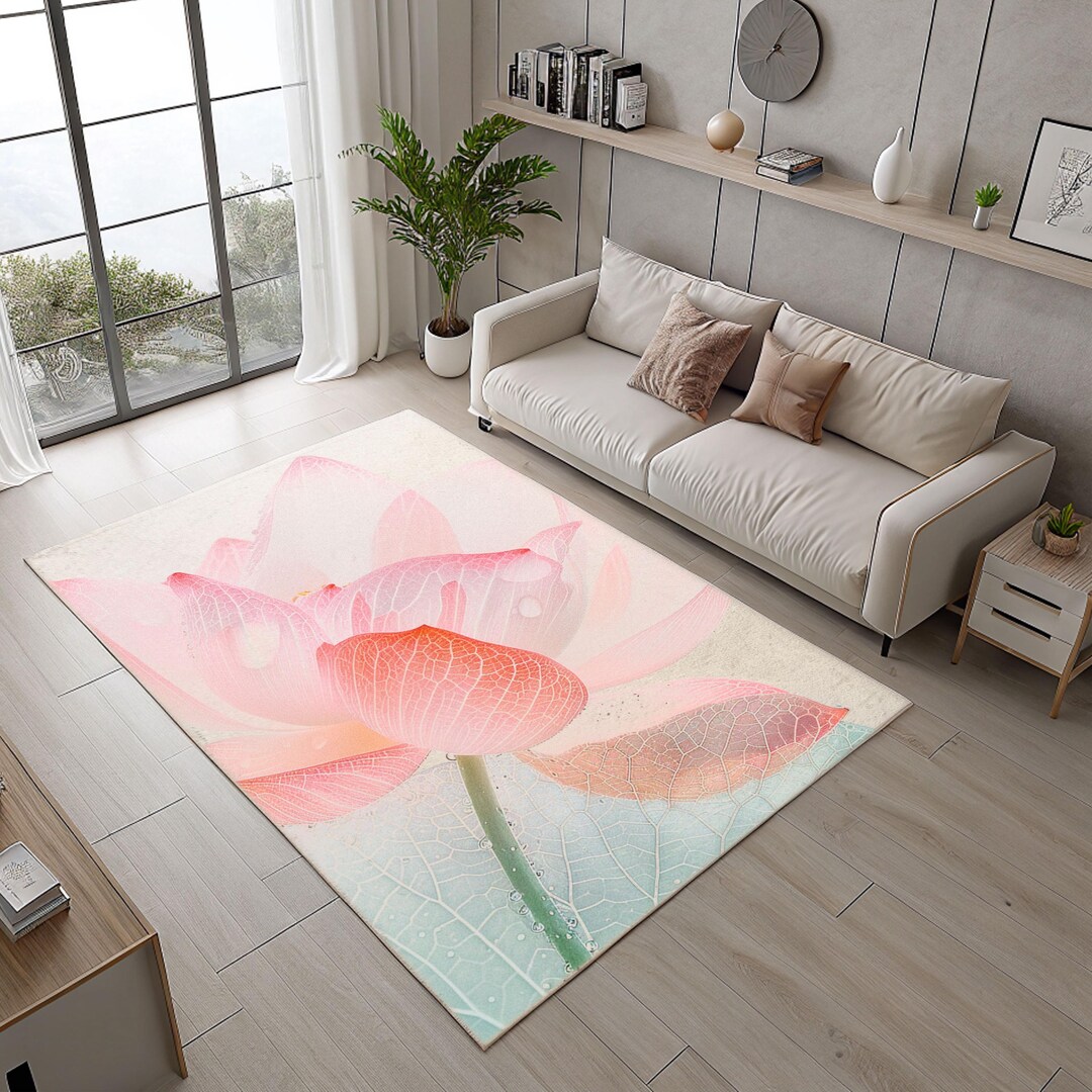 Pastel Lotus Flower Rug: Soft Pink Floral Meditation Carpet - Etsy Canada