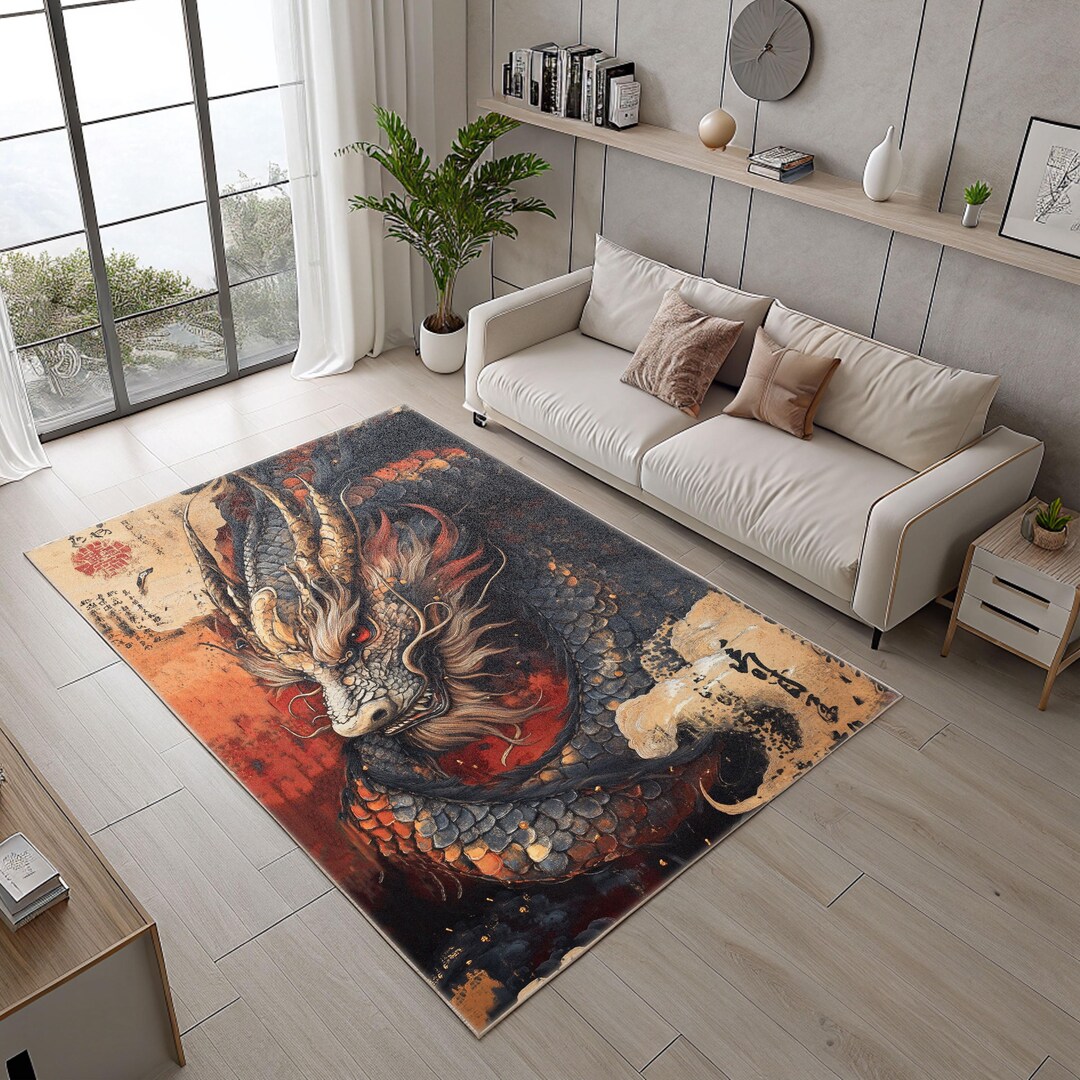 Dragon Rug, Dragon Pattern Rug, Dragon Design Rug, Dragon Decor Rug ...