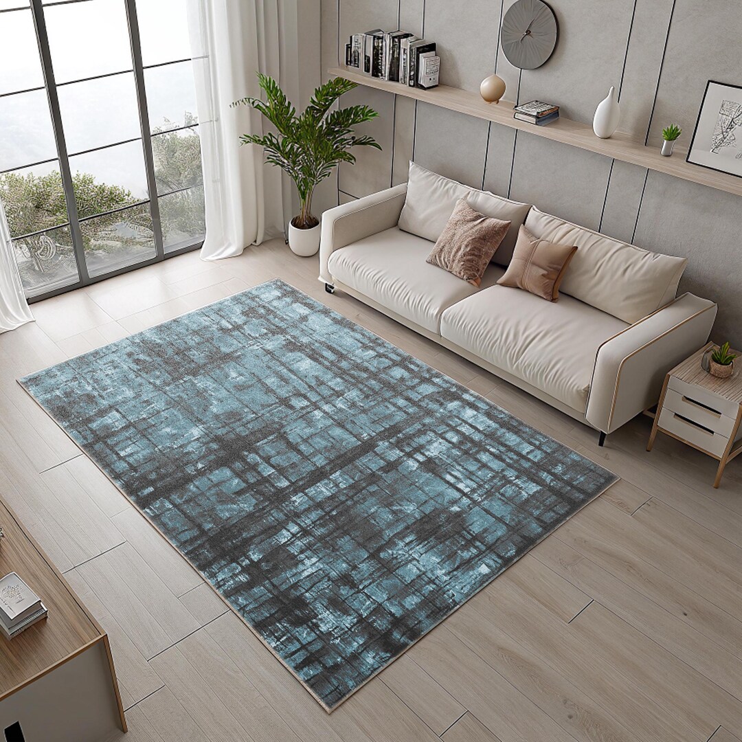 Abstract and Modern Area Blue-black Rug, Runner, Mat; Eye - Catching ...