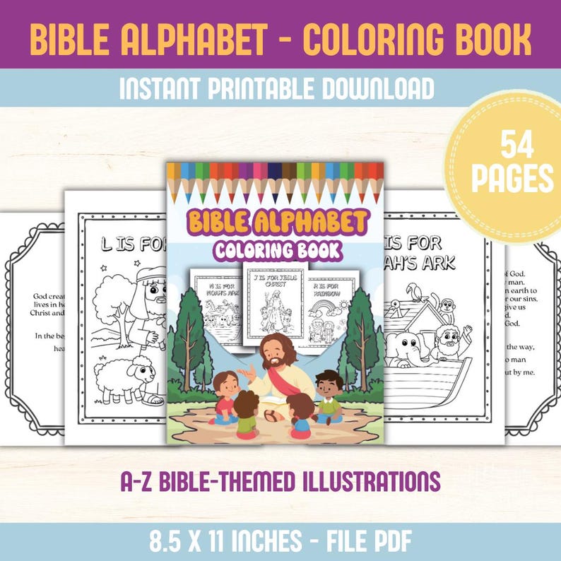 Bible Alphabet Coloring Pages | Bible ABC Themed Illustrations ...