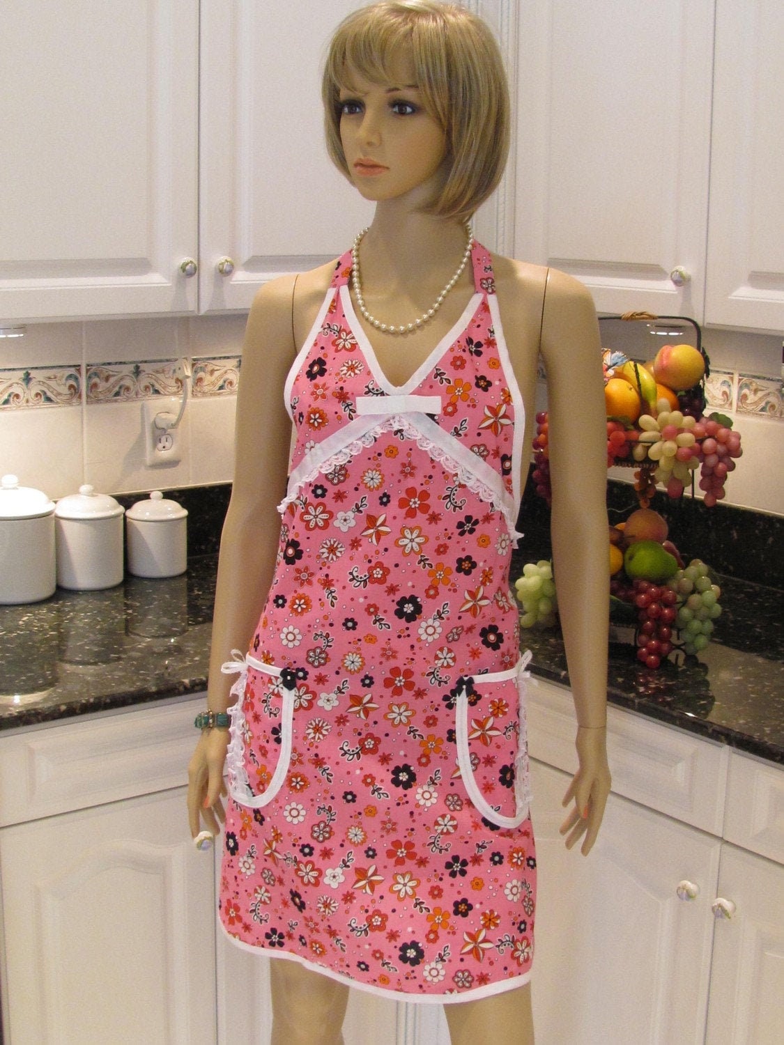 WOMEN'S, FULL APRON, Sexy Style Apron, Modern Style, Pink Floral Girly ...