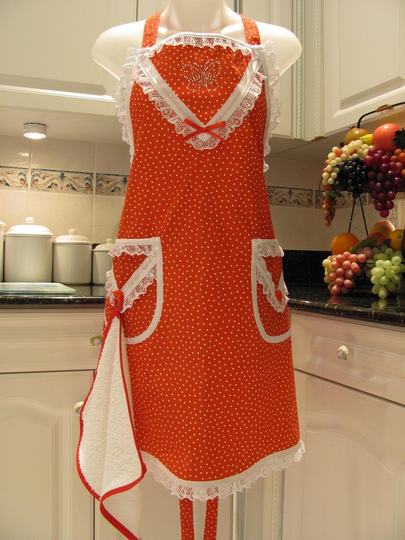 SEXY MODERN APRON, Full Apron , Two Pockets, Lace Trm, White Bias Tape ...