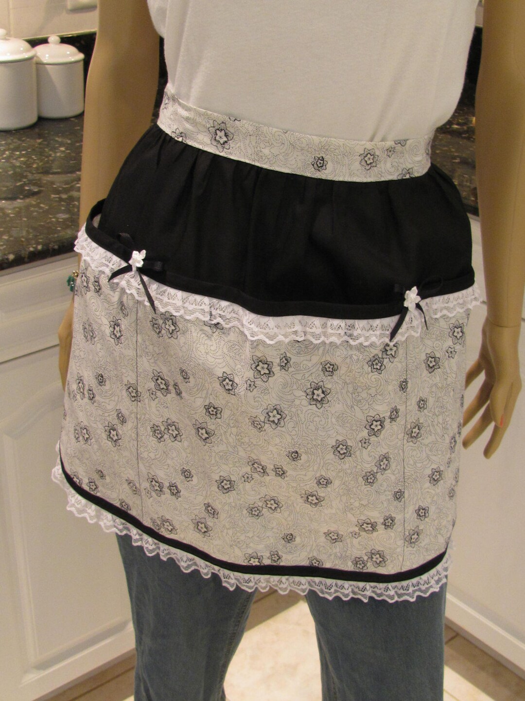 Sale Item, SEXY TEA APRON, Half Apron, Black and White Print, Tea Apron ...
