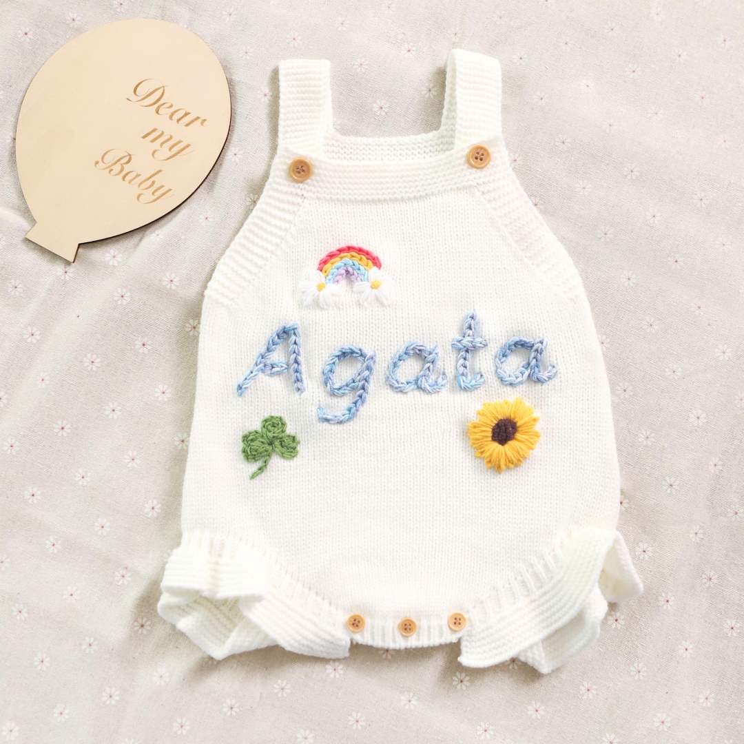 Hand-embroidered Baby Name Romper - Custom Baby Romper - Personalized ...
