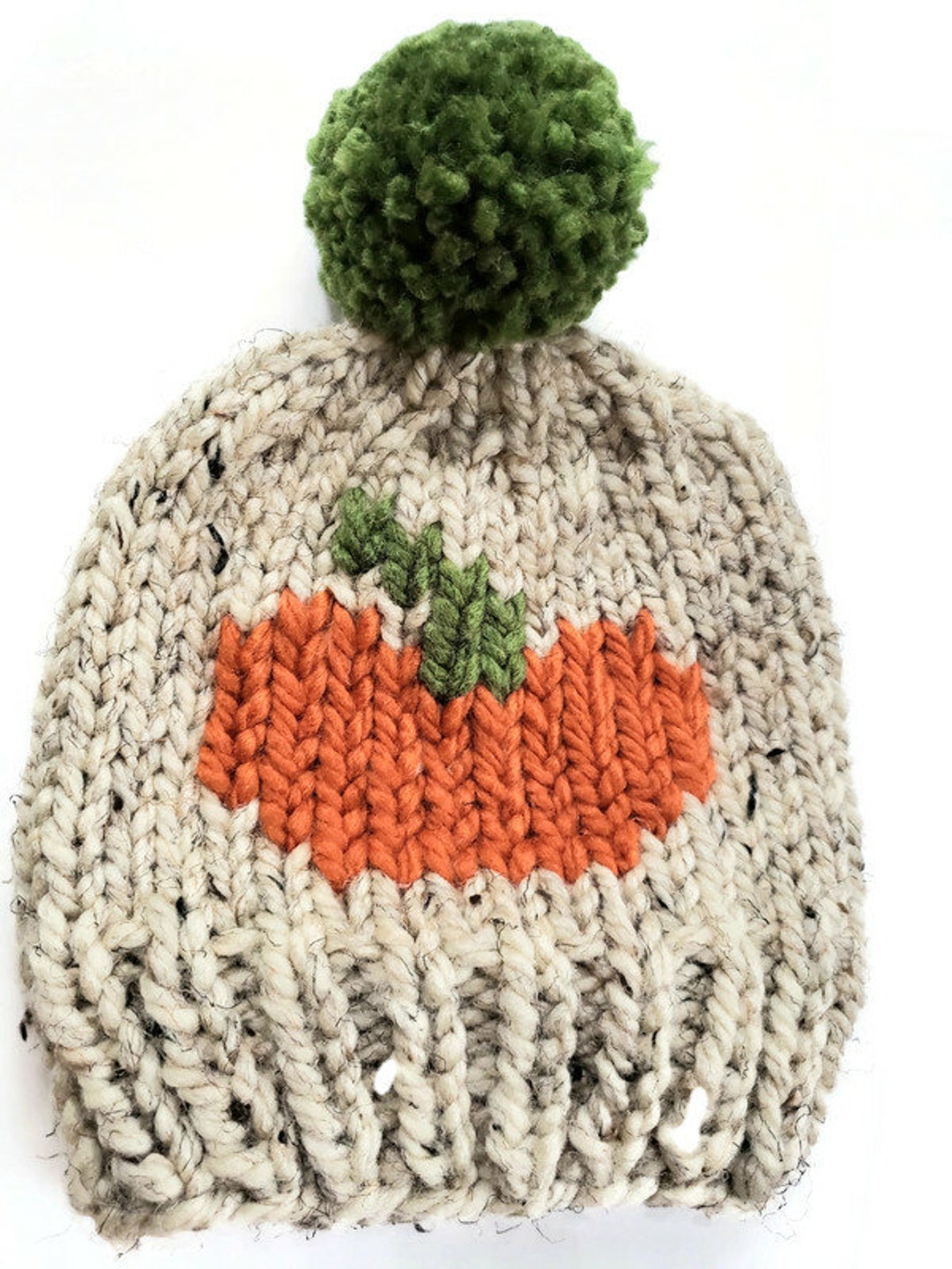 Pumpkin Hat, Fall Winter Hand Knit Hat, Warm Hat, Attached Pom Pom ...