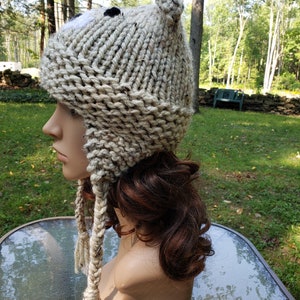 Bear Ear Flap Hat, Hand Knit With Bulky Warm Yarn. Available in ...
