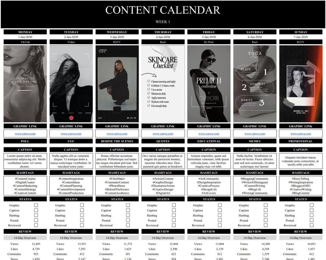 Social Media Content Calendar Google Sheets Template, Monthly Content ...