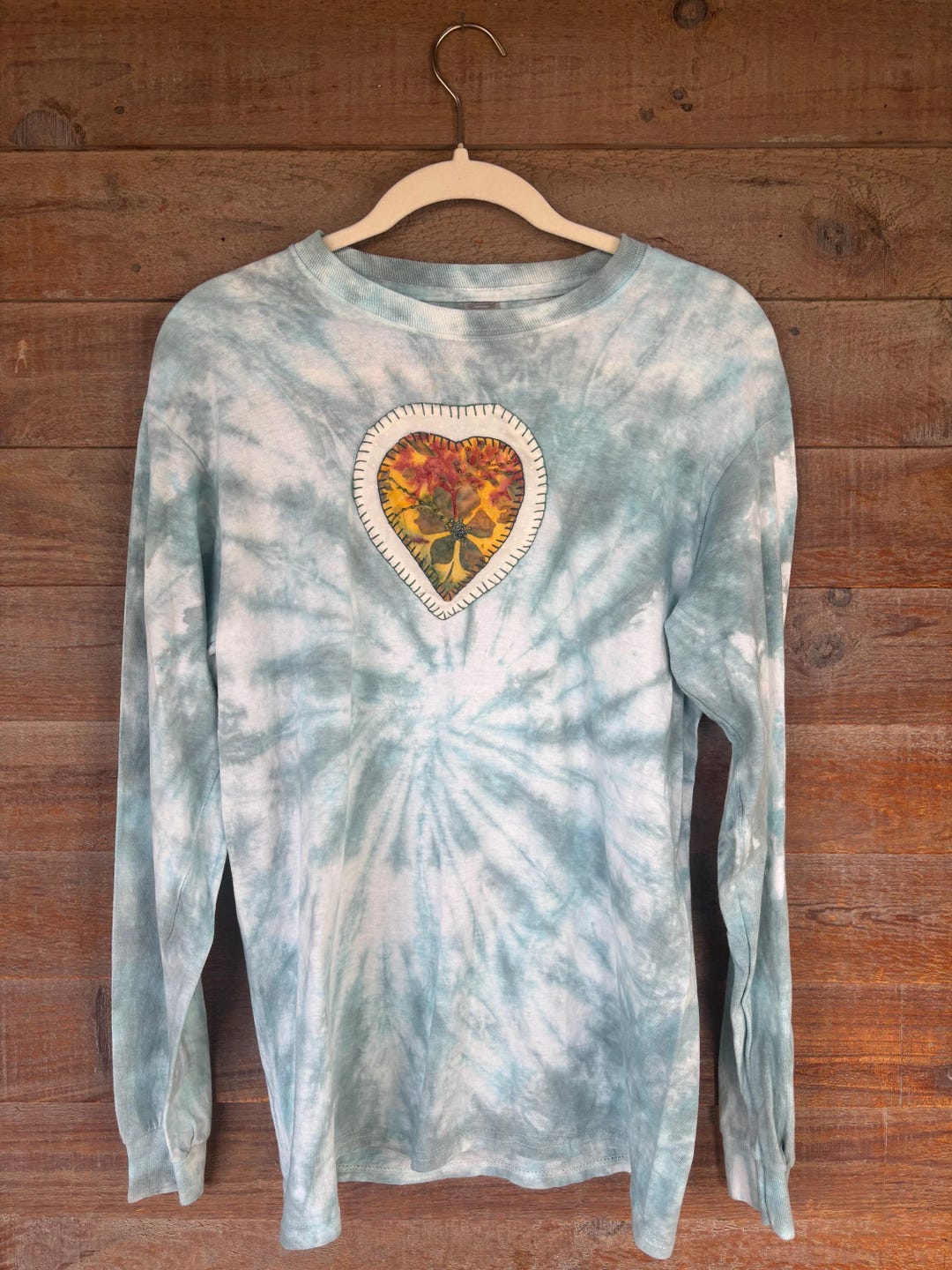 Hand-dyed Long Sleeve Shirt With Hand-stitched Heart Patch | One-of-a ...