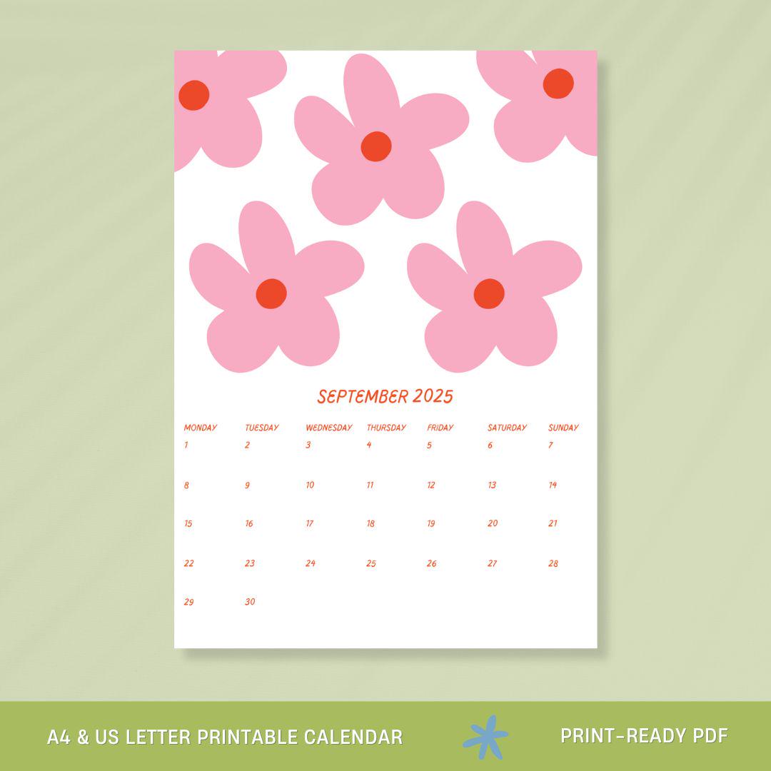 2025 Printable Flower Calendar – Cute Floral Wall Art PDF | Aesthetic ...