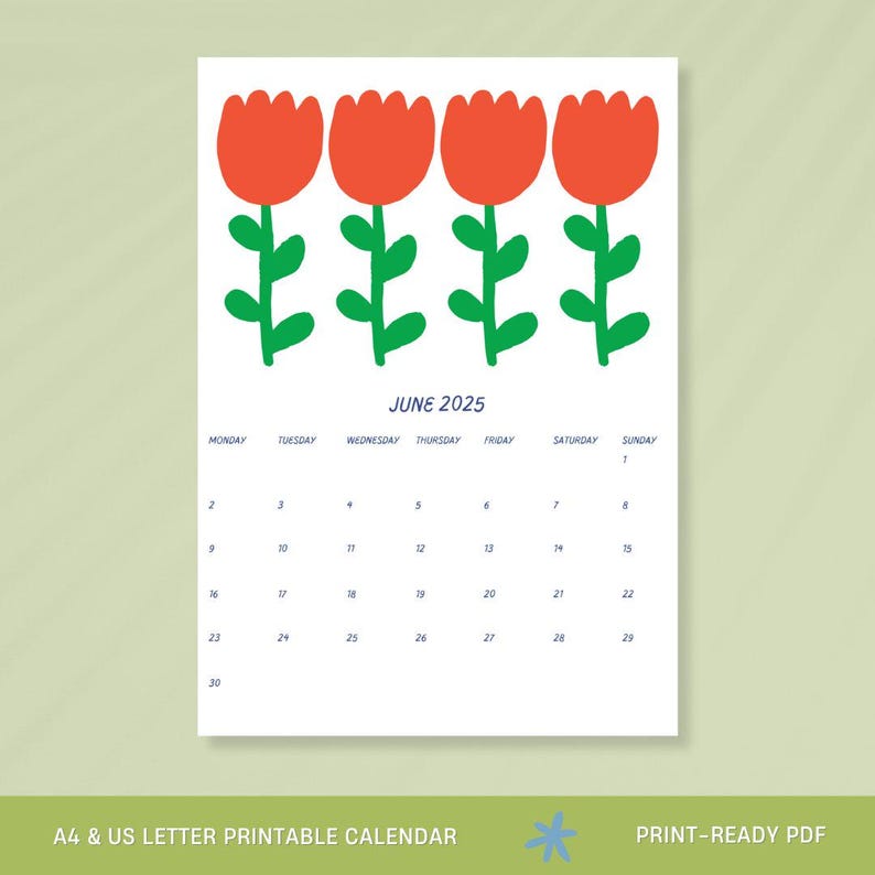 2025 Printable Flower Calendar – Cute Floral Wall Art PDF | Aesthetic ...