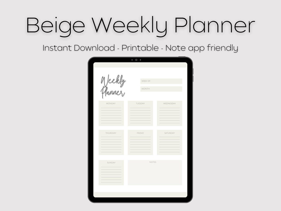 Beige Digital Weekly Planner, Printable PDF, Digital Download, Note ...