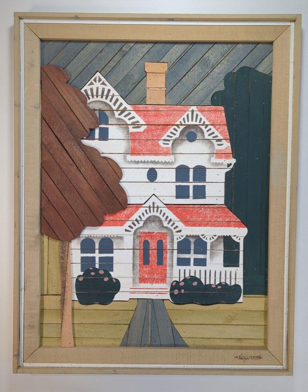 Rare Theodore Degroot Wood Lath Folk Art White House Red Roof 37" X 29 ...