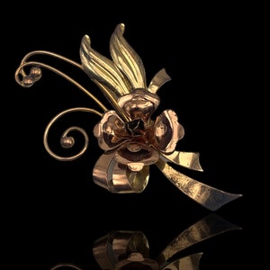 Harry Iskin 40's Gold Filled Floral Pin - Spray Bouquet in Rose and ...