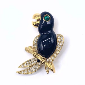 SPHINX Jeweled Parrot Bird Figural Pin Glossy Black Enamel W ...