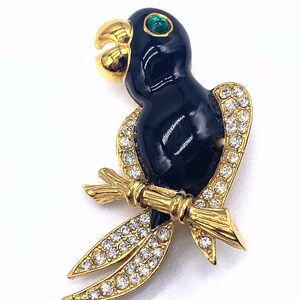 SPHINX Jeweled Parrot Bird Figural Pin Glossy Black Enamel W ...