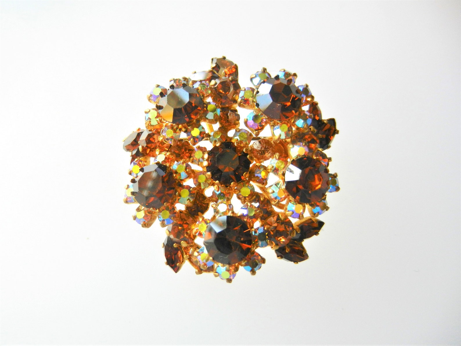 Mid-Century French amber & topaz crystals brooch layered pin | Etsy