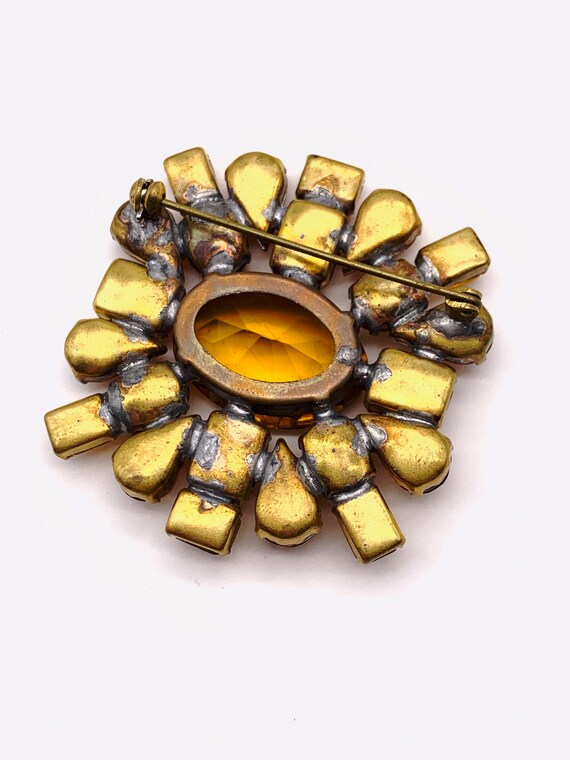 Sparkling CZECH Vtg Vibrant Orange/Topaz Glass Brooch… - Gem