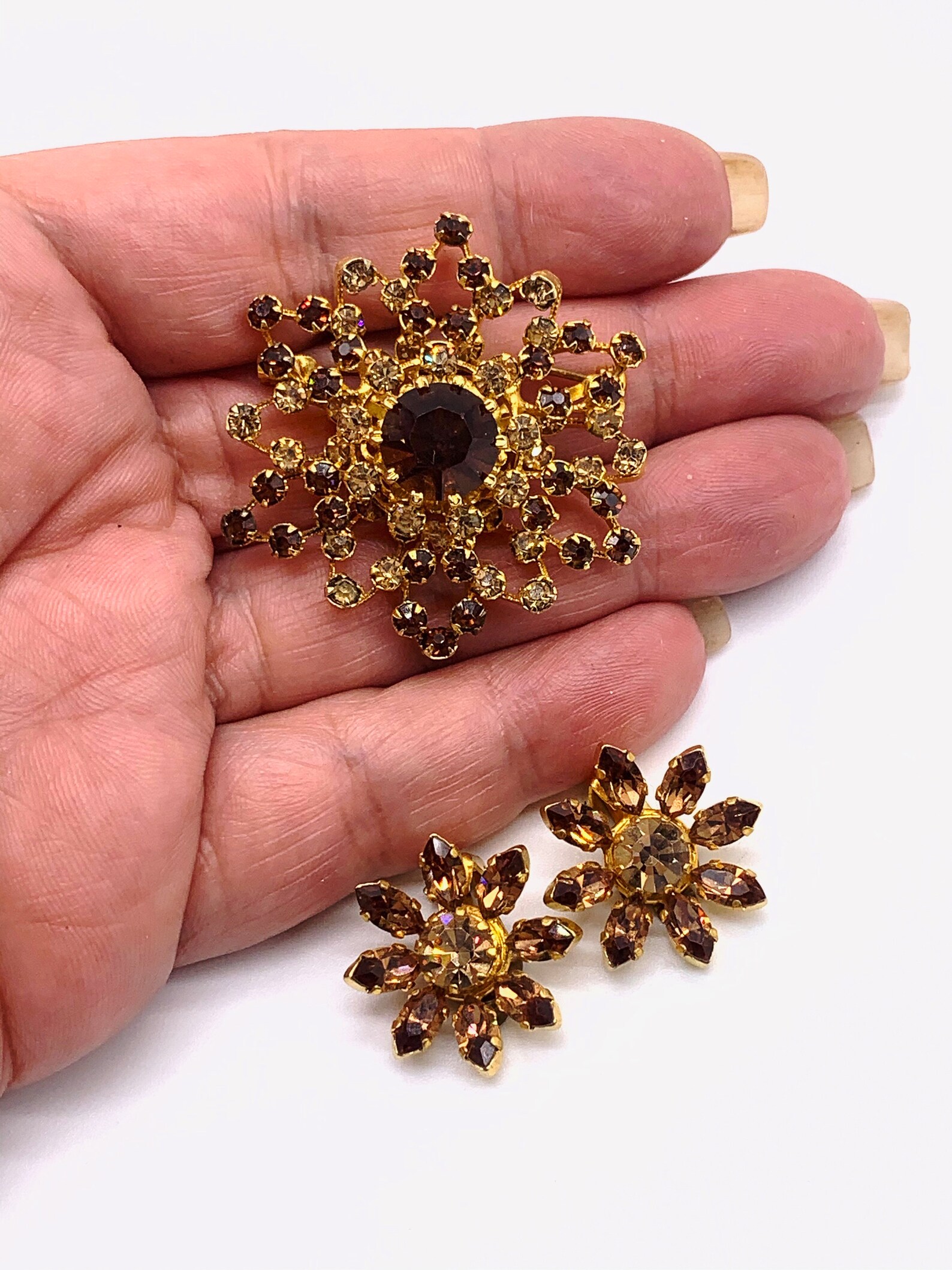Vintage Made in Austria Signed Brooch and Earrings Set in - Etsy