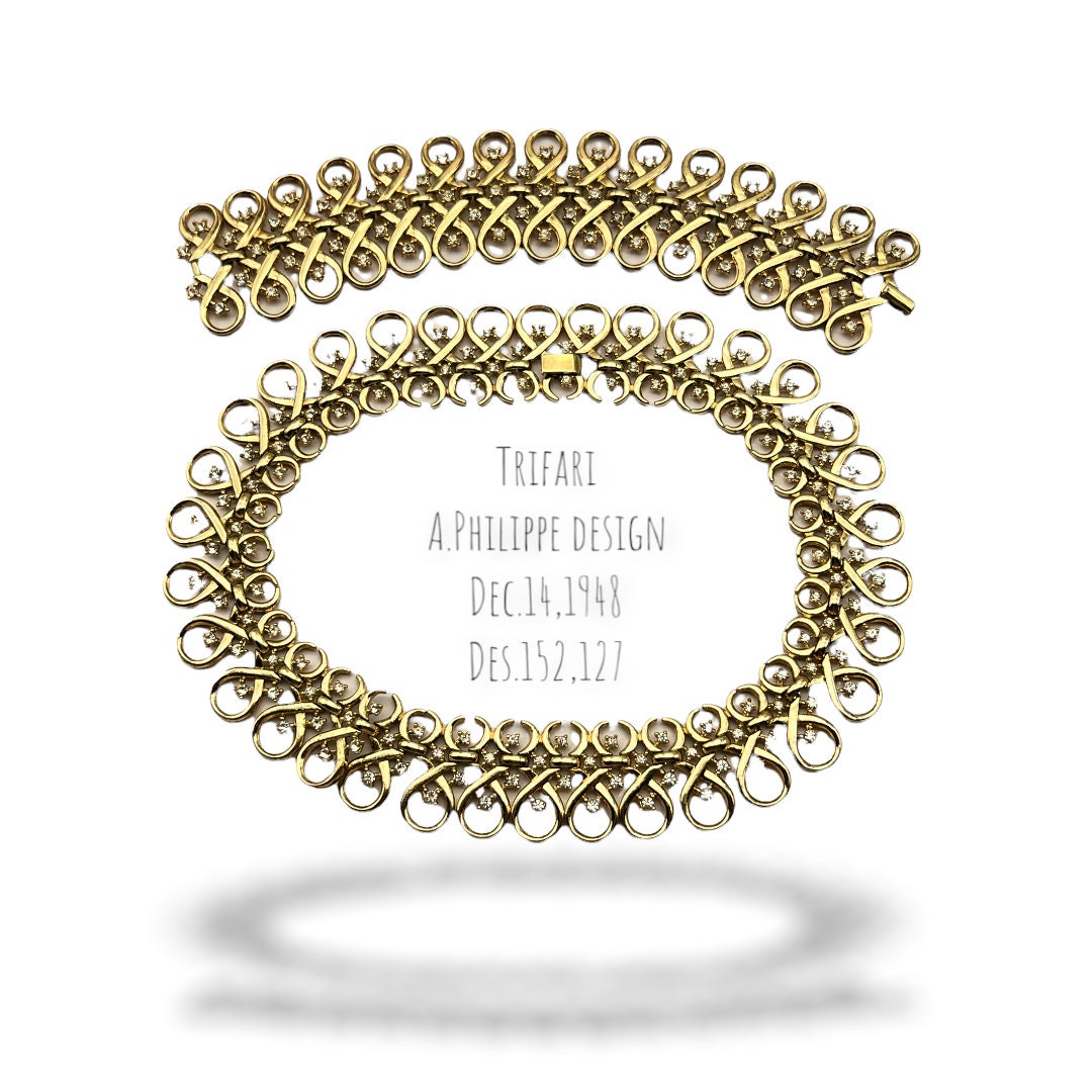 TRIFARI Gold Loop and Crystals Links Necklace and Bracelet Set - A. Philippe Designer, Great ...