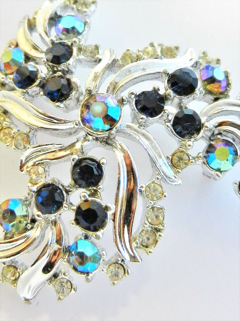Middle blue and AB rhinestones swirl design brooch accentuated | Etsy