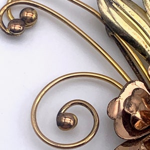 Harry Iskin 40's Gold Filled Floral Pin - Spray Bouquet in Rose and ...