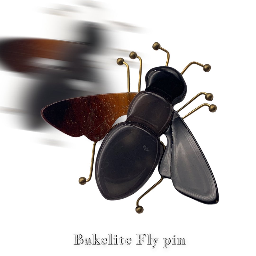 Great Figural Fly Pin With Shiny Black & Brown Color - Layered Resin ...