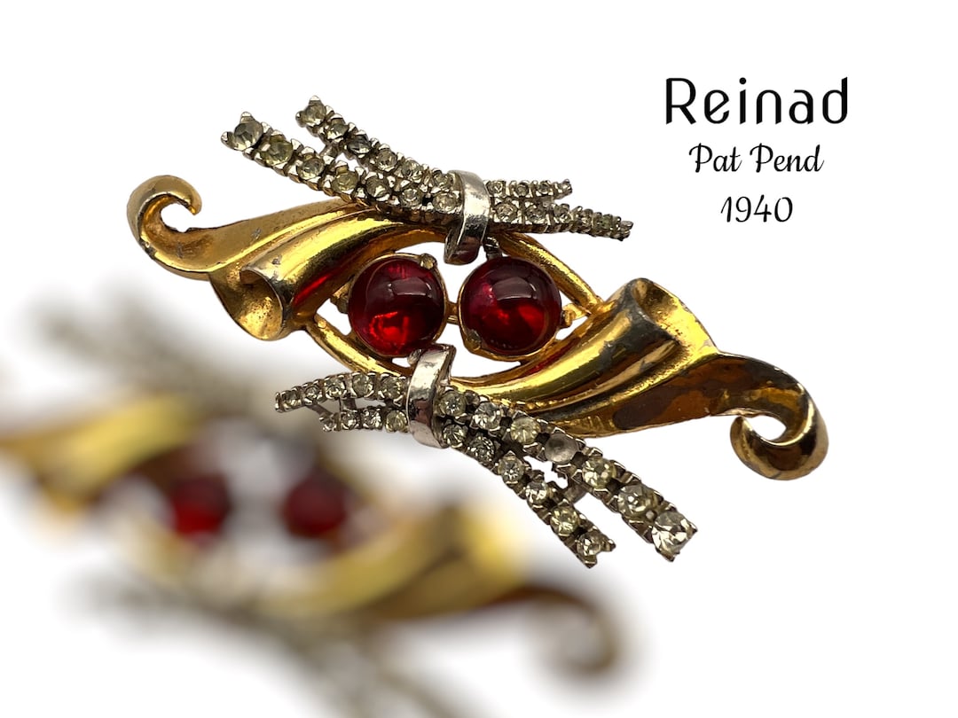 1940s Rare Reinad Pat.pend.extravagant Design With Clear Rhinestones ...