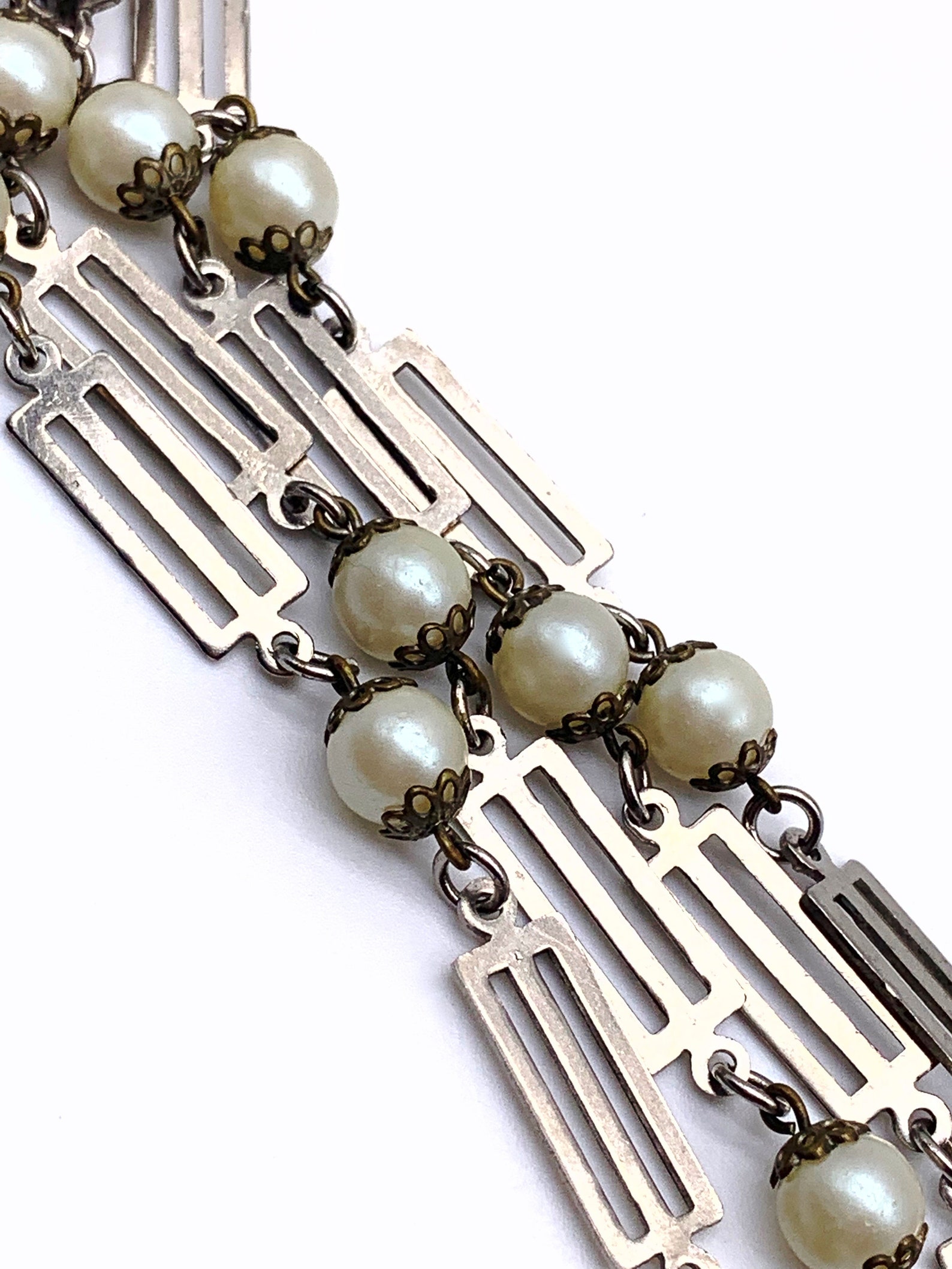 Classic 1960s Vintage Long Chain Necklace, Adorned by Simulated Pearls ...