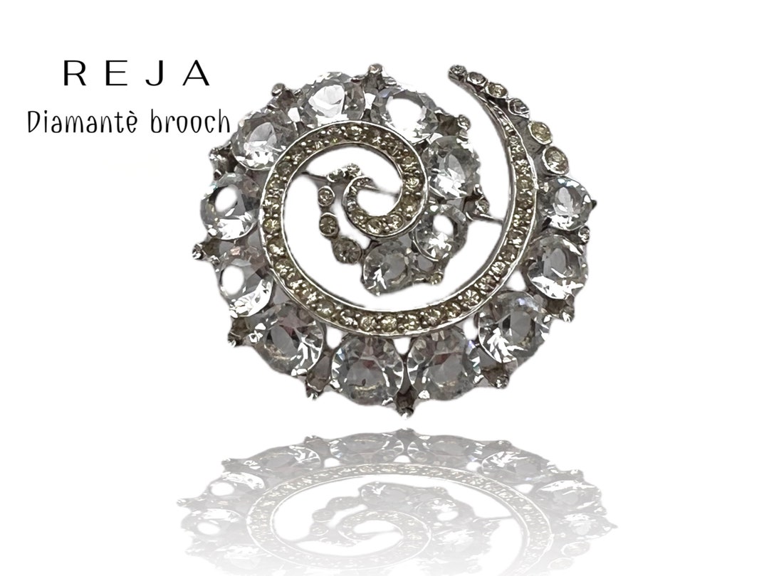 Rare REJA Swirling Spiral Design Pin Large Faceted Colorless Crystal ...