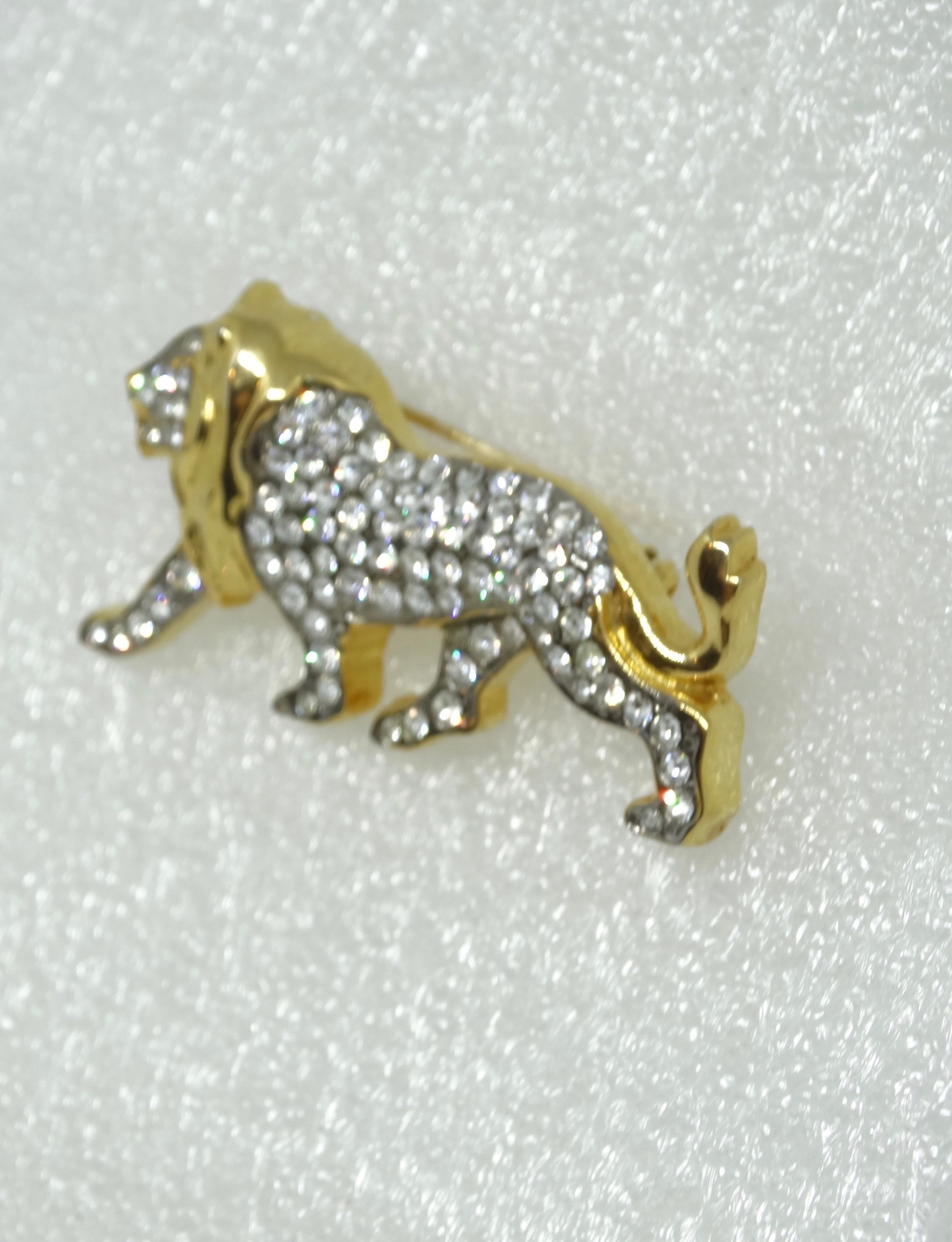 Lion Figural Bright Gold tone Paved w/Clear Crystal | Etsy