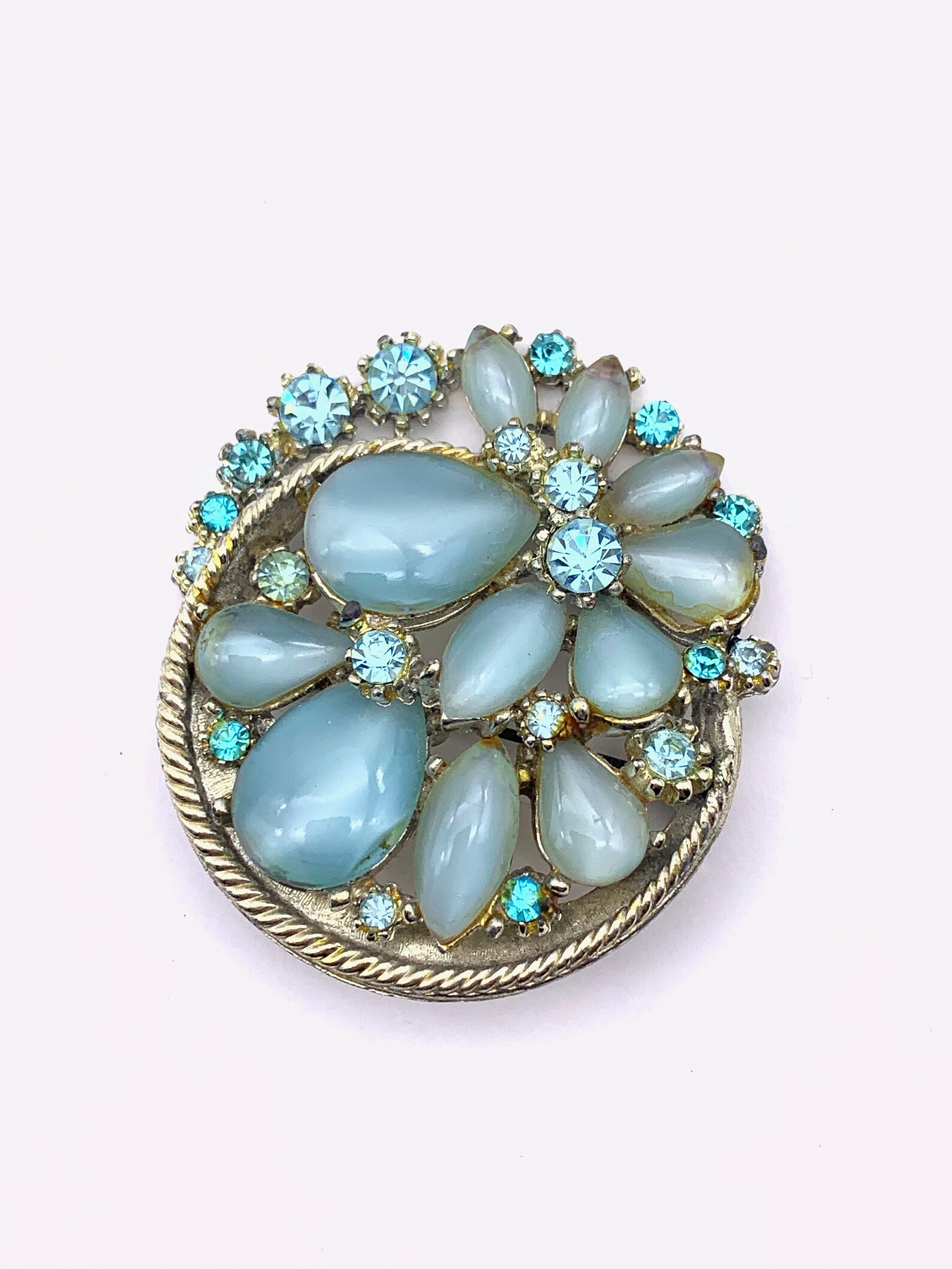 EXQUISITE Signed Brooch, Rare Pale Blue Floral Design in Exotic Floral ...