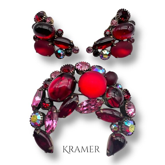 Gorgeous Kramer Red Rhinestone Glowing Satin Glass Br… - Gem