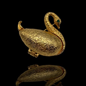 Cute Figural Swan Locket Brooch W/green Rhinestone Eye - Solid Perfume ...