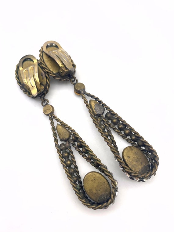 1950s Appealing dark golden ribbon Dangling Earrings … - Gem