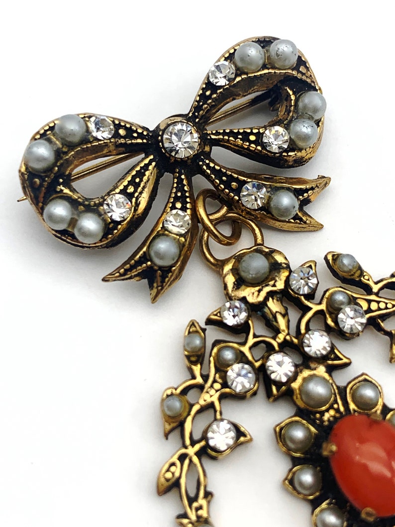 Gorgeous Edwardian Design Dangle Pendant Brooch W/real Red Coral Cab ...
