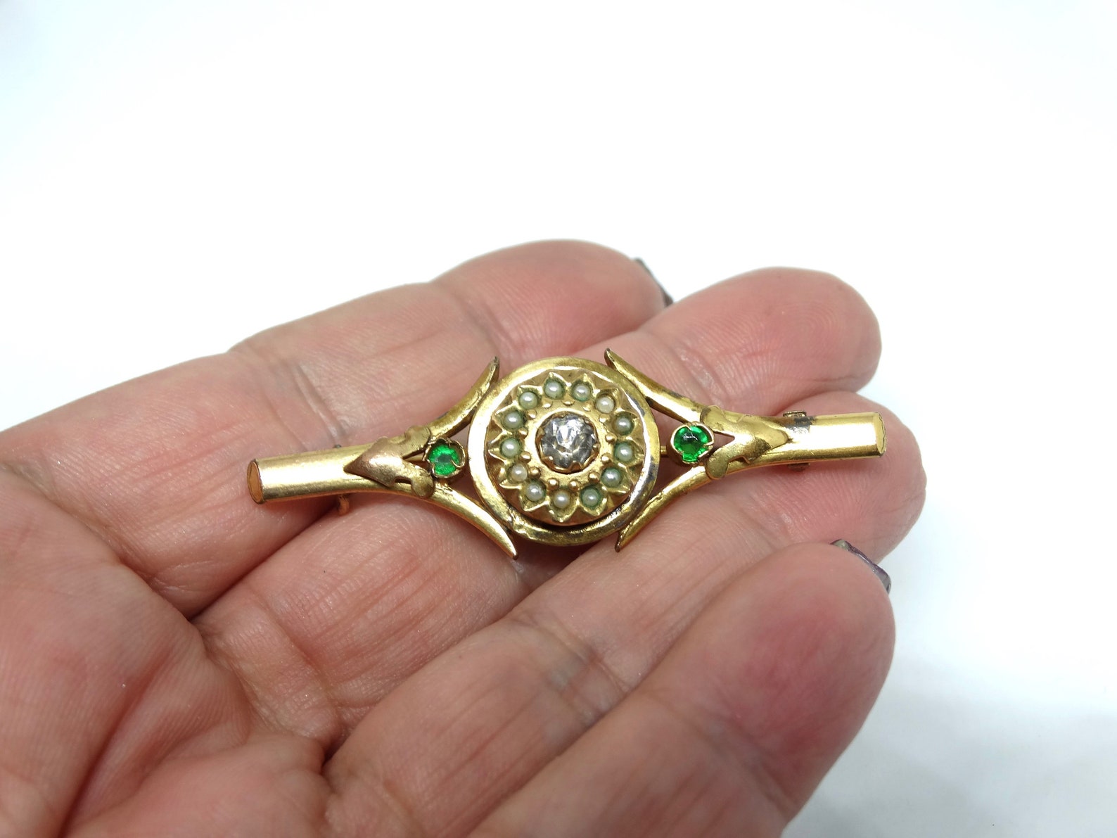 Adorable Antique Victorian Bar Brooch With Seed Pearls and Crystals ...