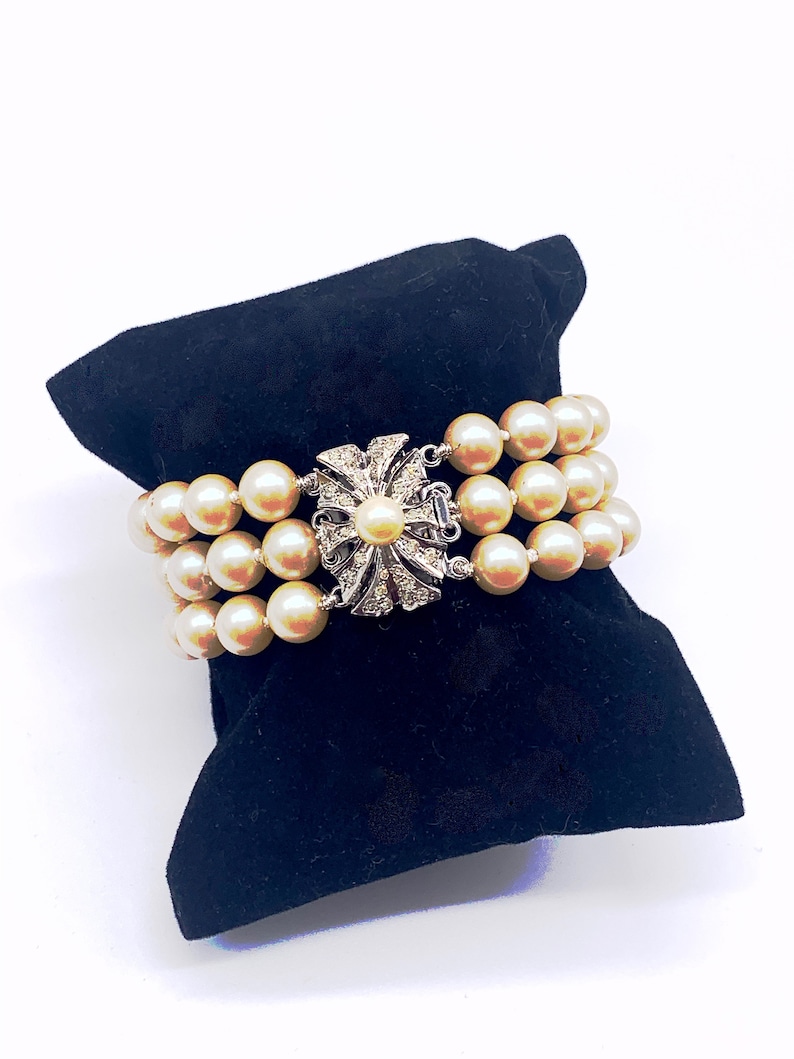 Giuliano FRATTI 1950s Vtg Art Deco 3-strand Simulated Pearl Bracelet ...
