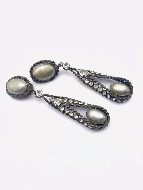 1950s Appealing dark golden ribbon Dangling Earrings … - Gem